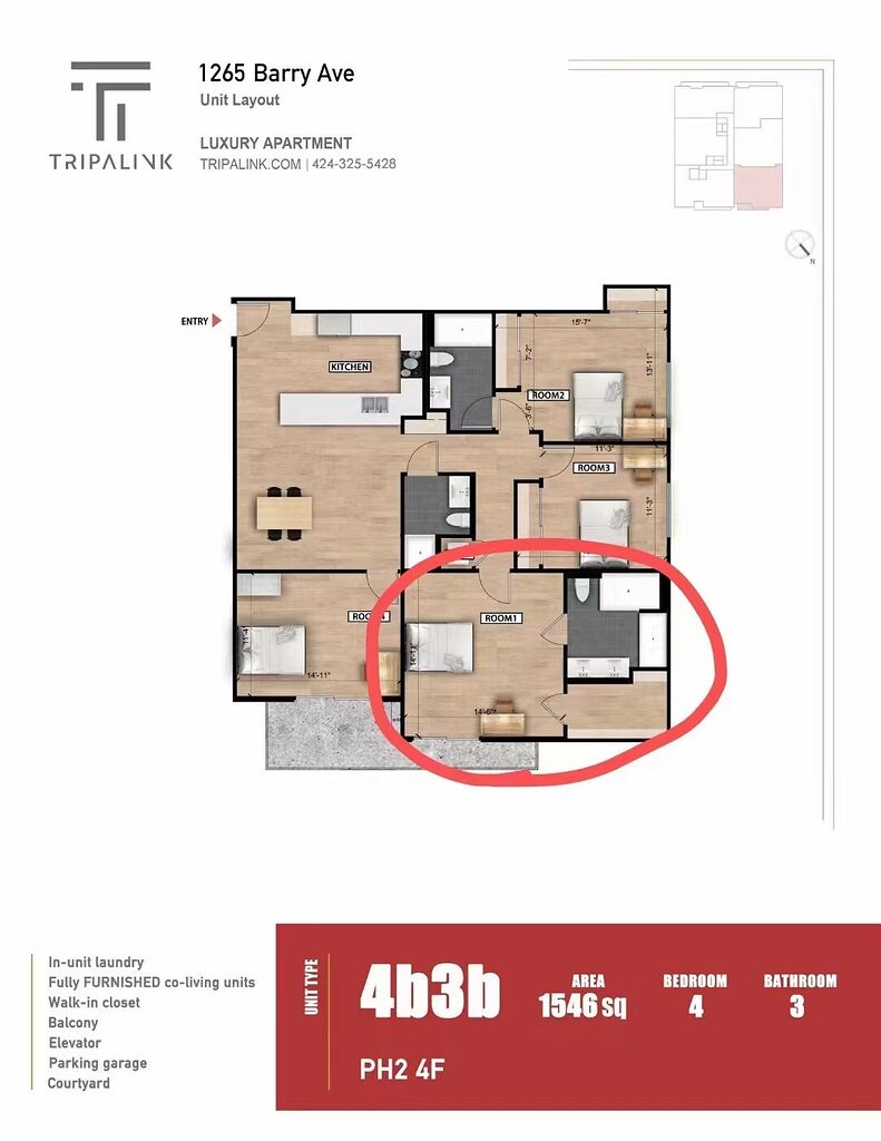 洛杉矶 4B3B其中的1B1B 招室友 - 房源 - Niwenn